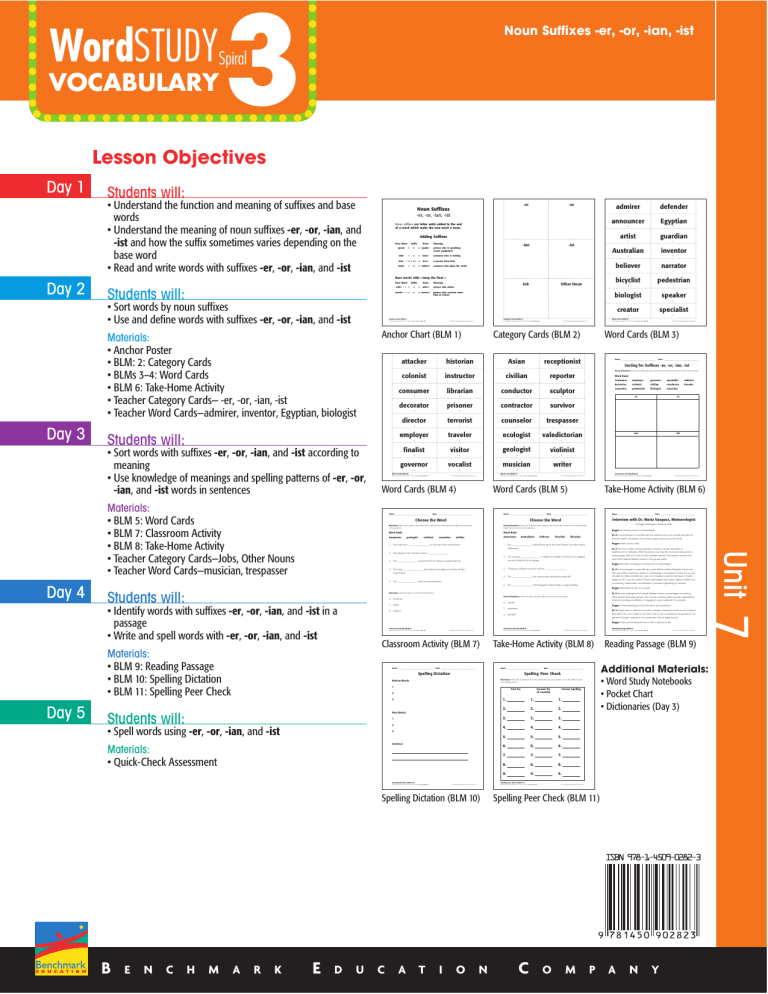 -er,-or, -ian, -ist Vocabulary