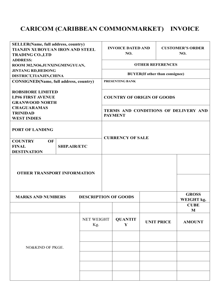 Caricom Invoice