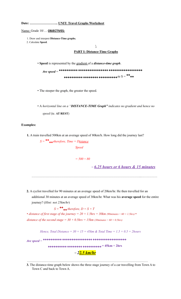 Travel Graphs Worksheet: Distance-Time & Speed