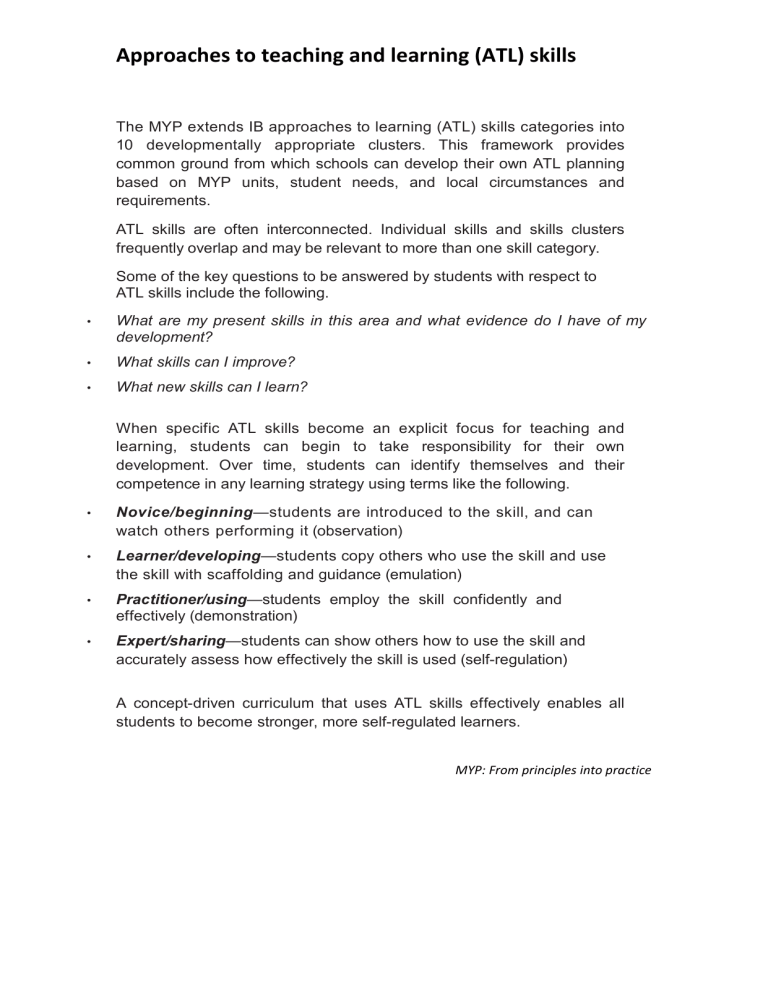 atl skills approaches to learnin