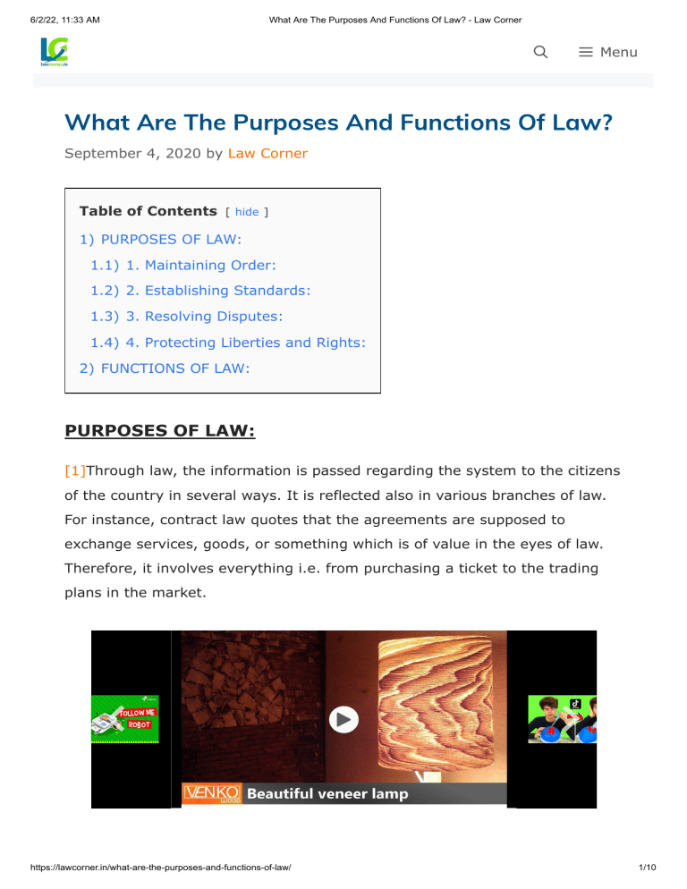 What Are The Purposes And Functions Of Law - Law Corner