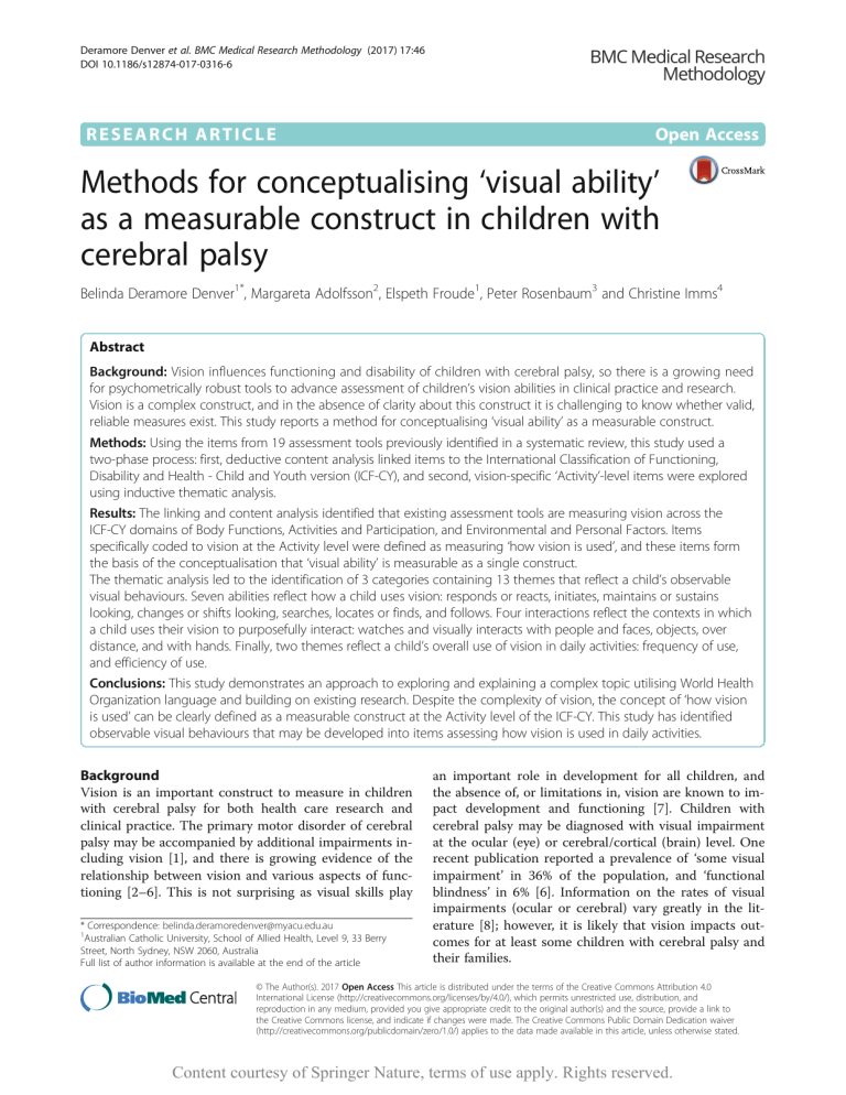 Methods for conceptualising visual ability as a