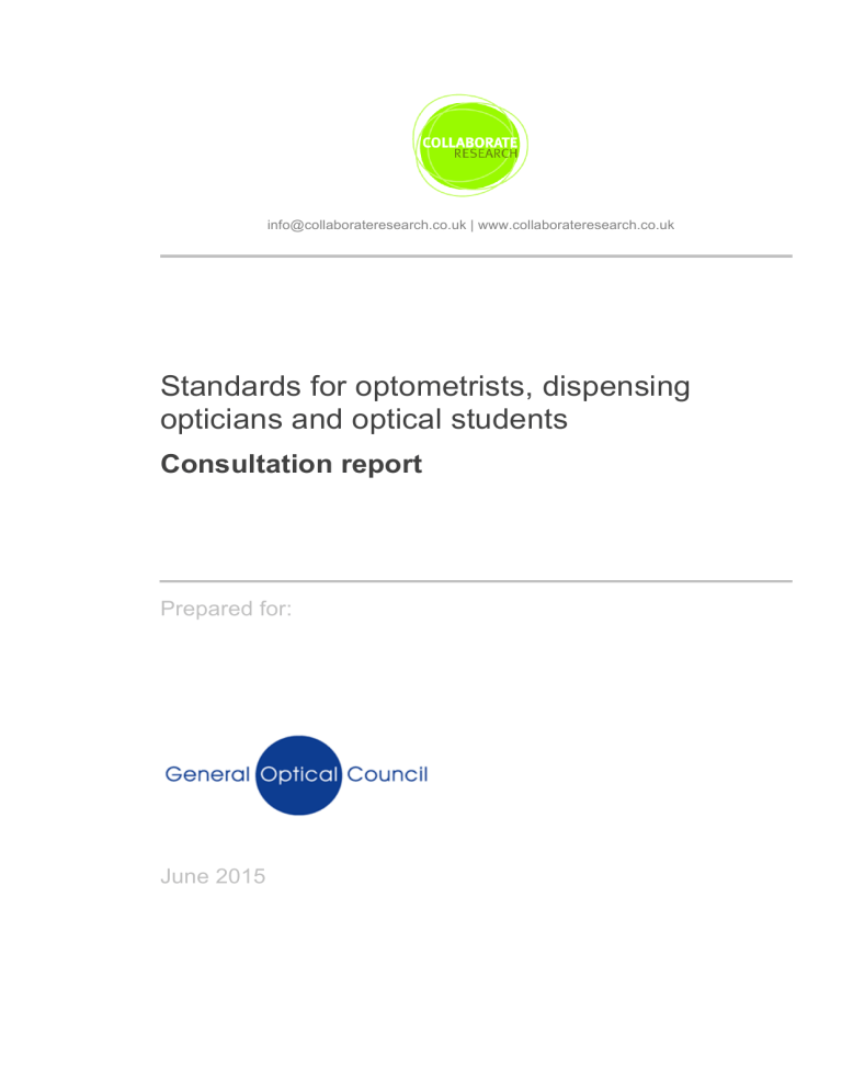 Optometry Standards Consultation Report - June 2015