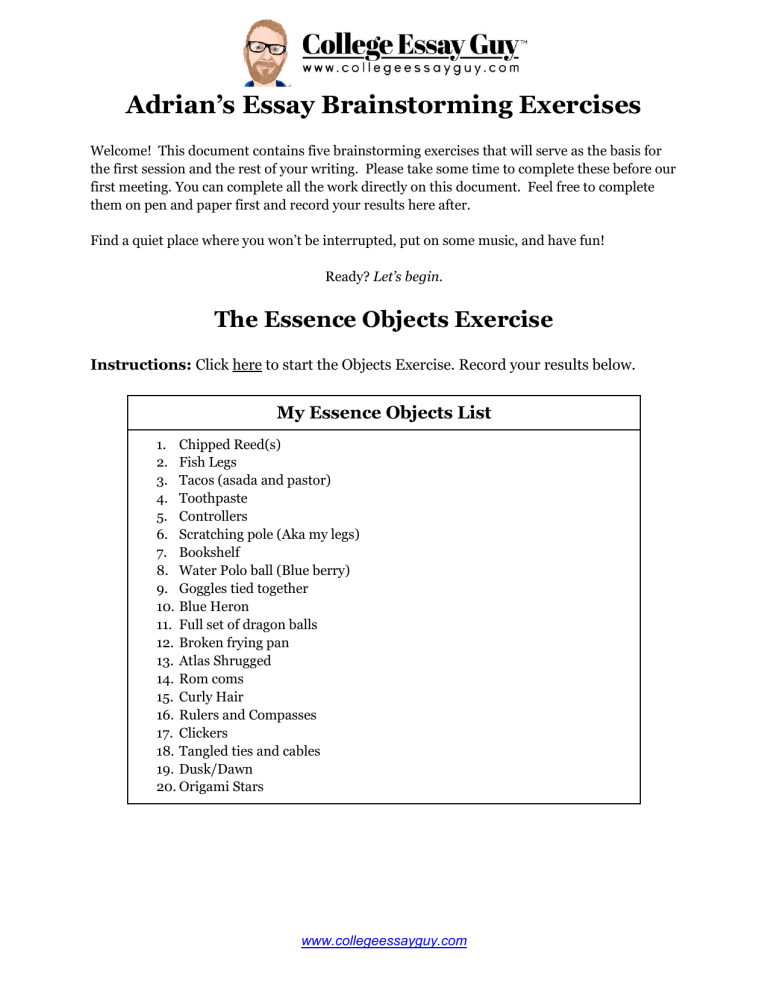 College Essay Brainstorming Exercises