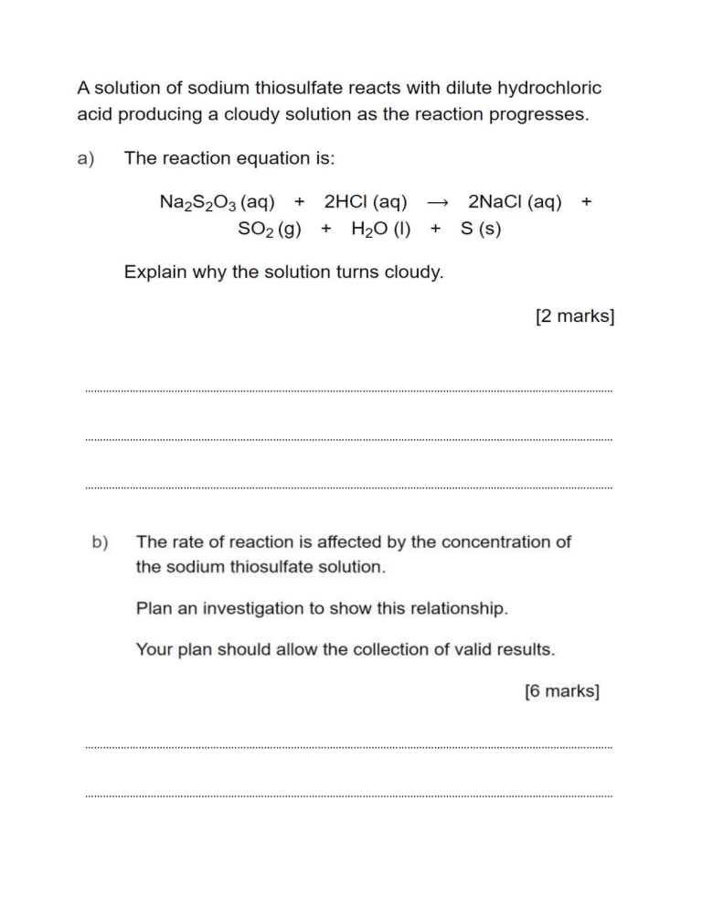 Chemistry Exam Paper: Reaction Rates & Equations