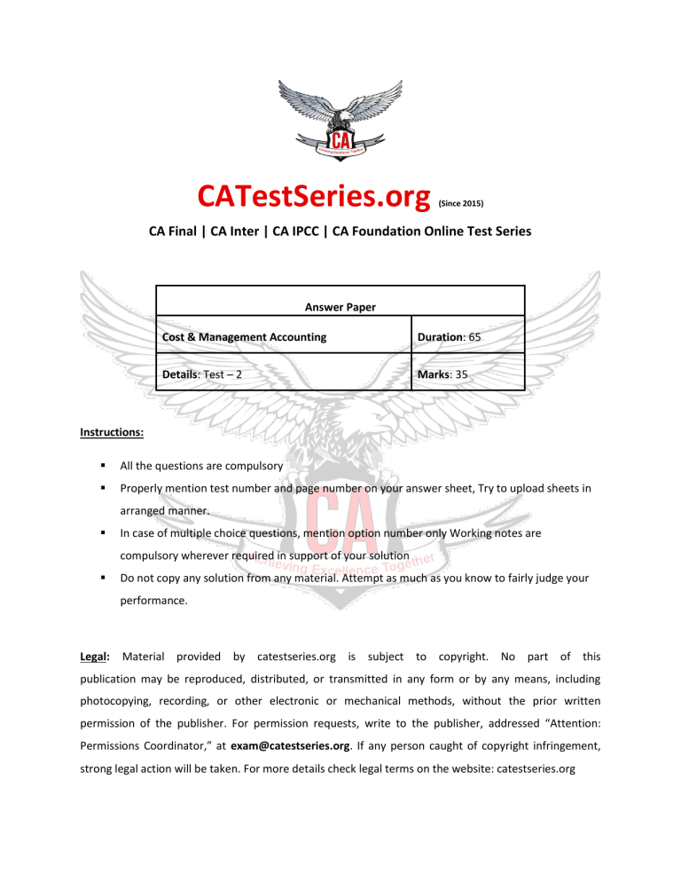 Ca inter cost management accounting test 2 unscheduled Solution ca-inter-cost-management-accounting-test-2-unscheduled-solution