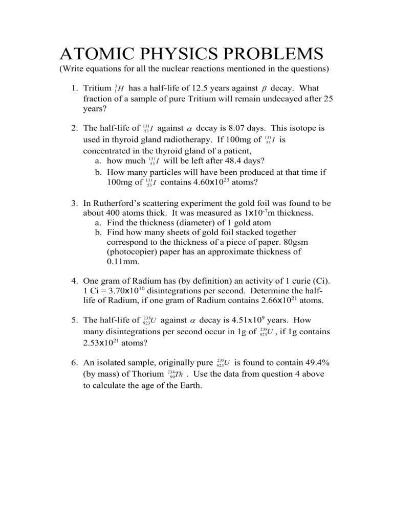 ATOMIC PHYSICS PROBLEMS