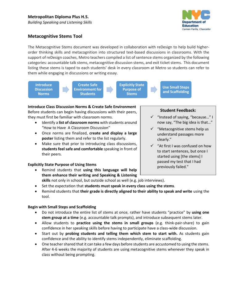overview metacognitive stems