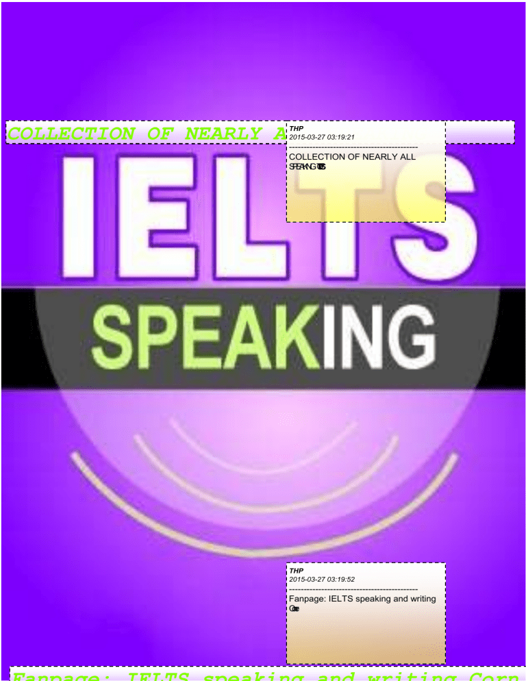 IELTS Speaking Topics Collection by IELTS Speaking and Writing Corner ...