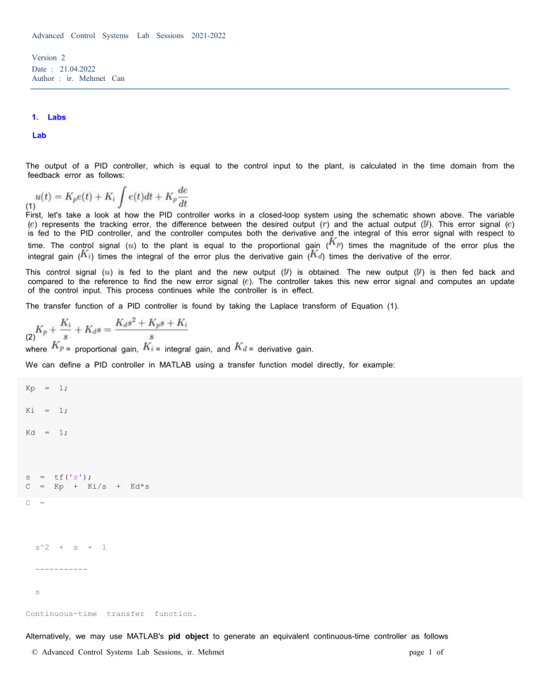 ADVCON Advanced Control Systems Lab Sessions 2021-2022 v2