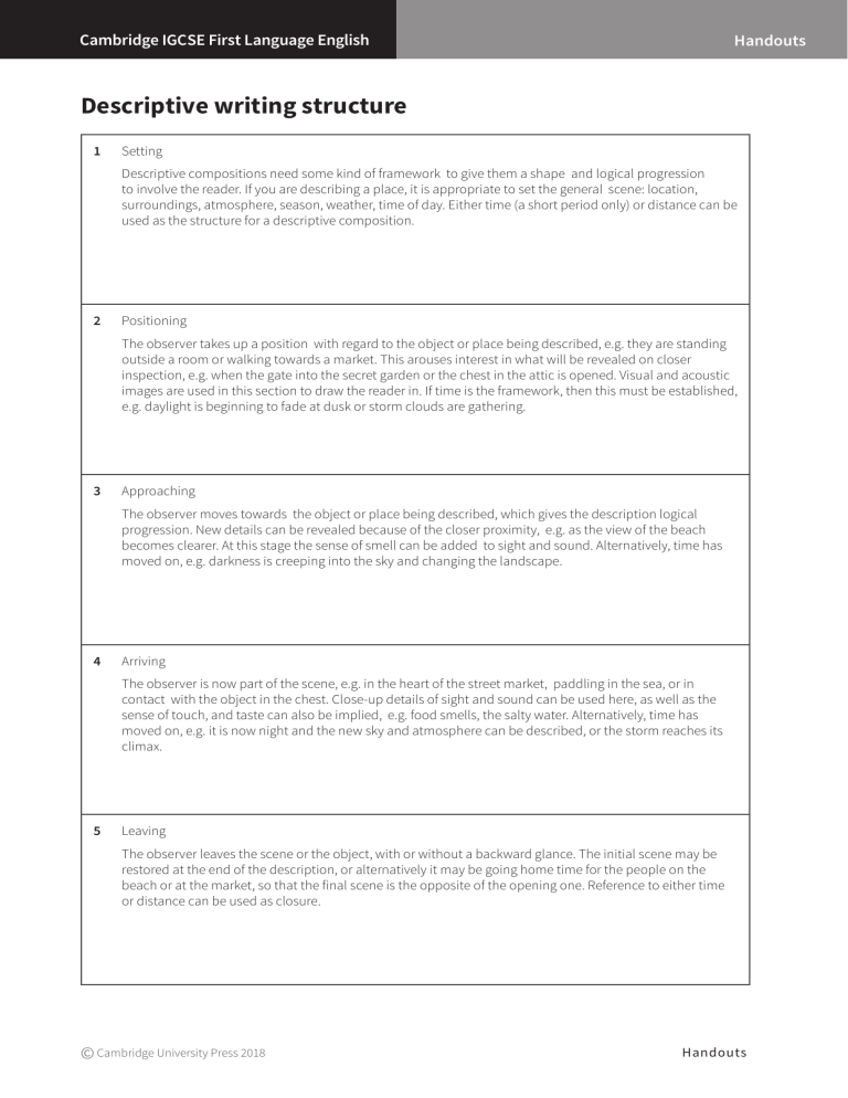 Handout Descriptive Writing Structure