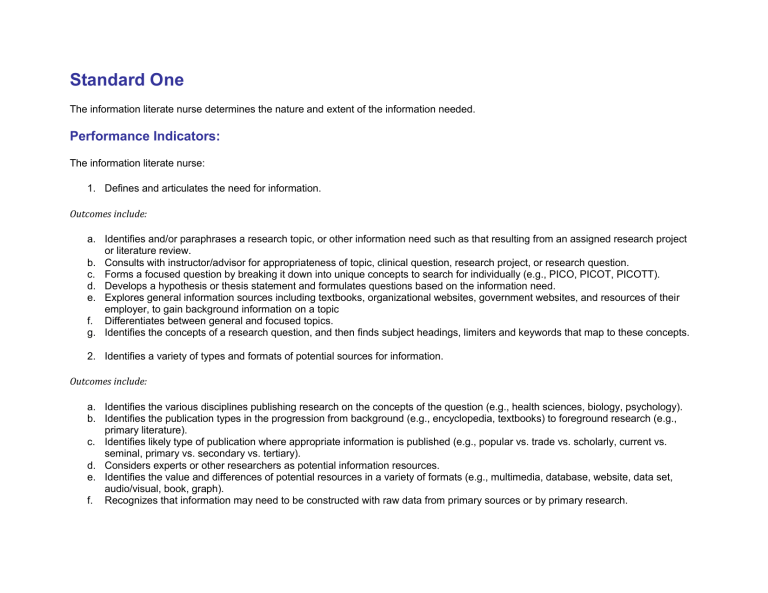 ACRL Information Literacy Competency Standards for Nursing