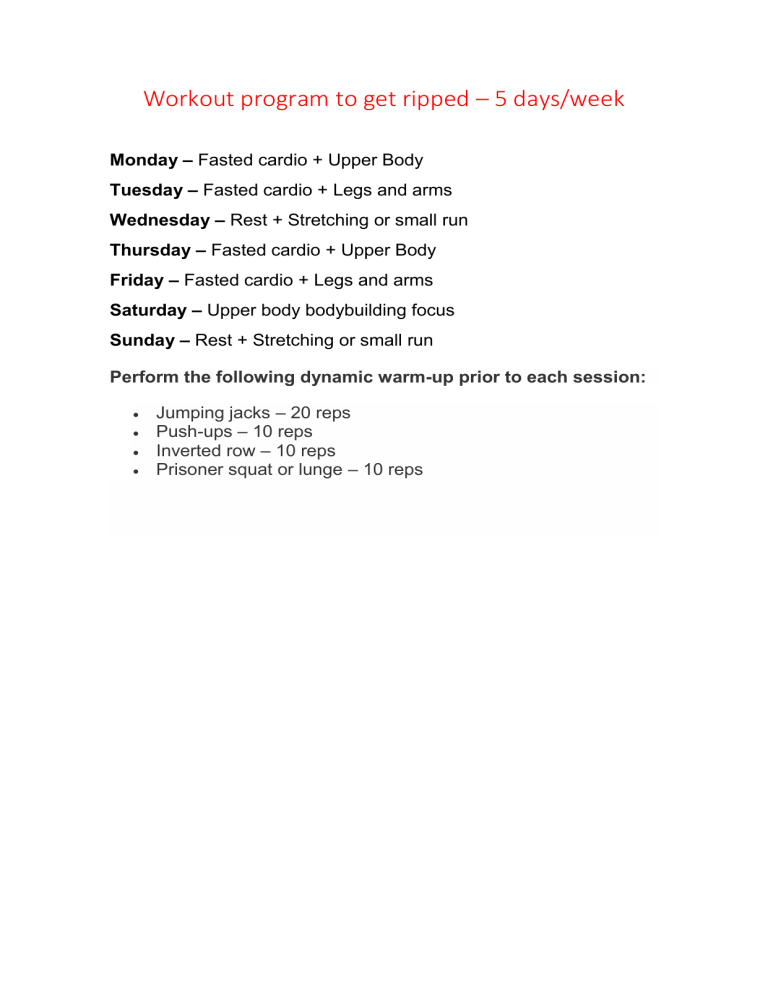Workout program to get ripped