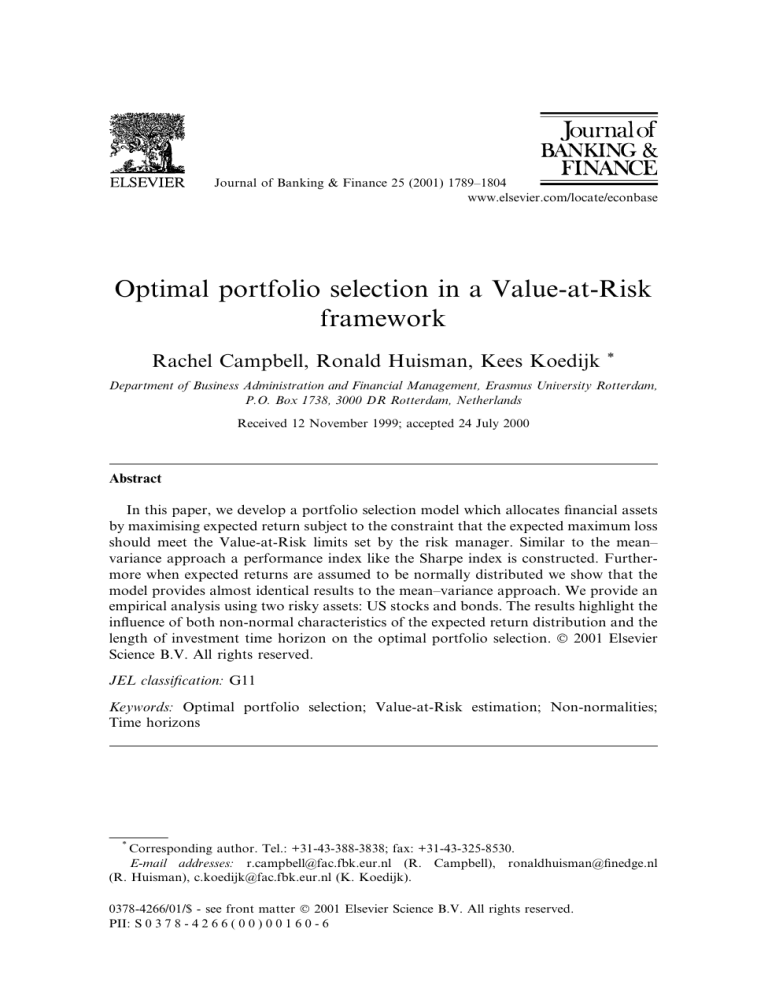 Campbell Optimal portfolio selection in a Value-at-Risk framework JBF01