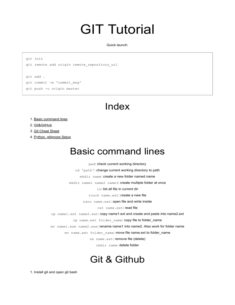 GIT Tutorial Cheat sheet