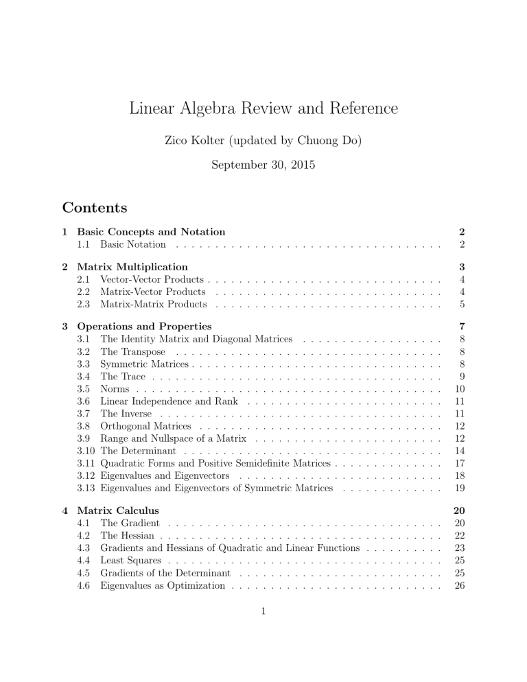 Linear Algebra Review & Reference