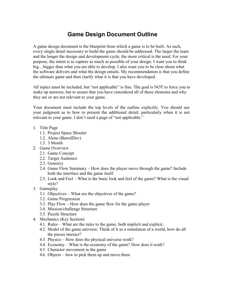 Game Design Document Outline: Space Shooter