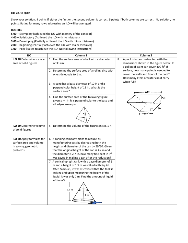 Surface Area & Volume Quiz: Geometry Problems