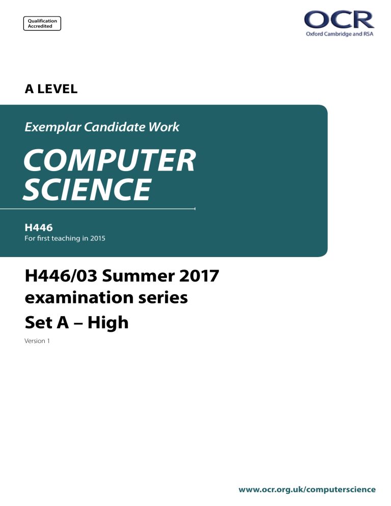 A Level Computer Science Exemplar Candidate Work (H446)