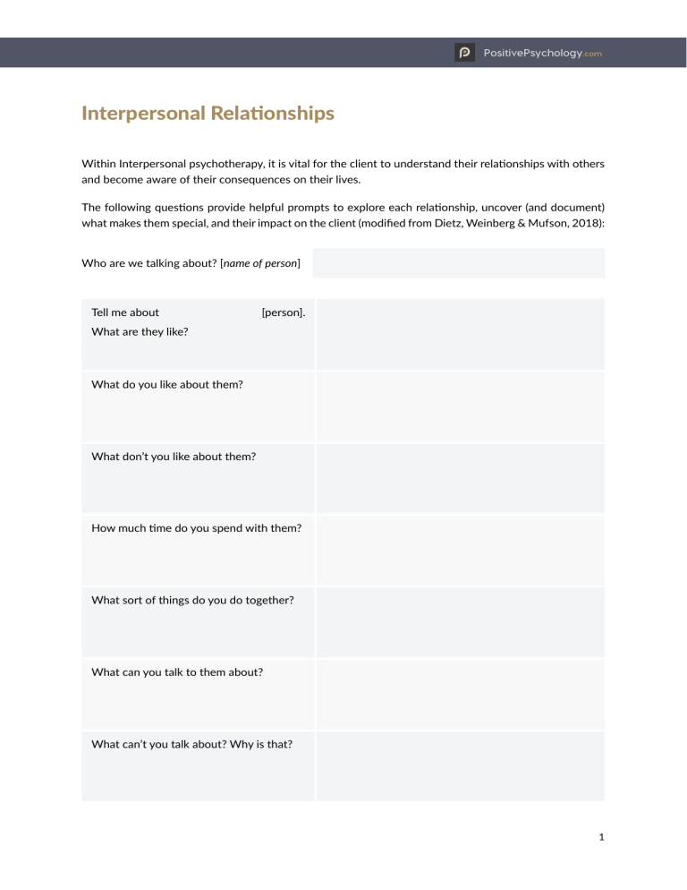 Interpersonal Relationships Worksheet | PositivePsychology.com