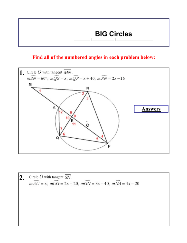 Circle Geometry Worksheet: Tangents & Angles