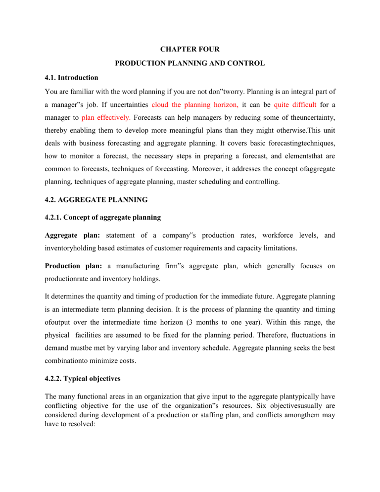 Production Planning & Control: Aggregate Planning