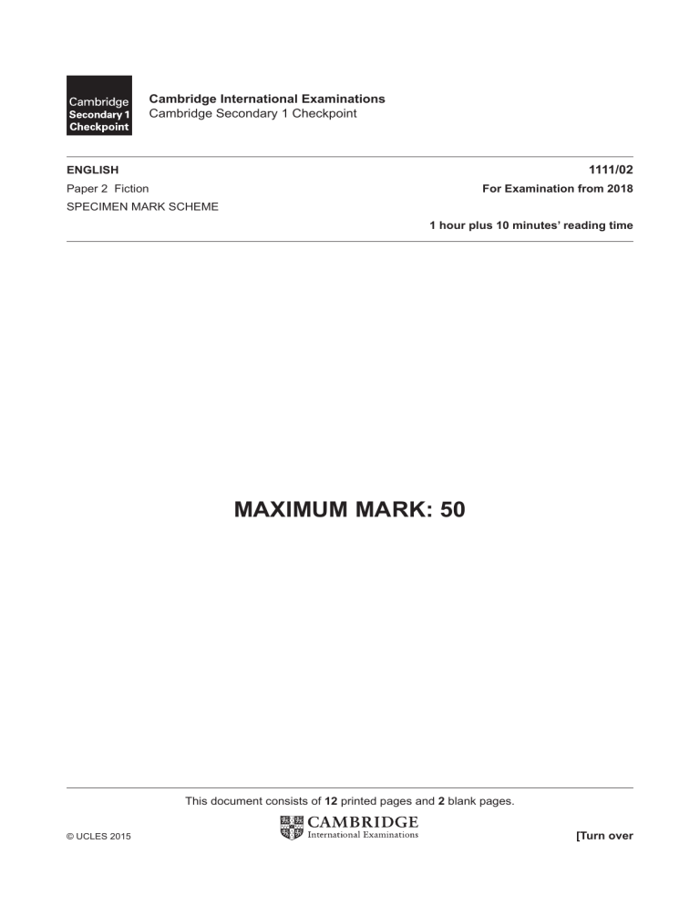 Cambridge Checkpoint English Fiction Mark Scheme