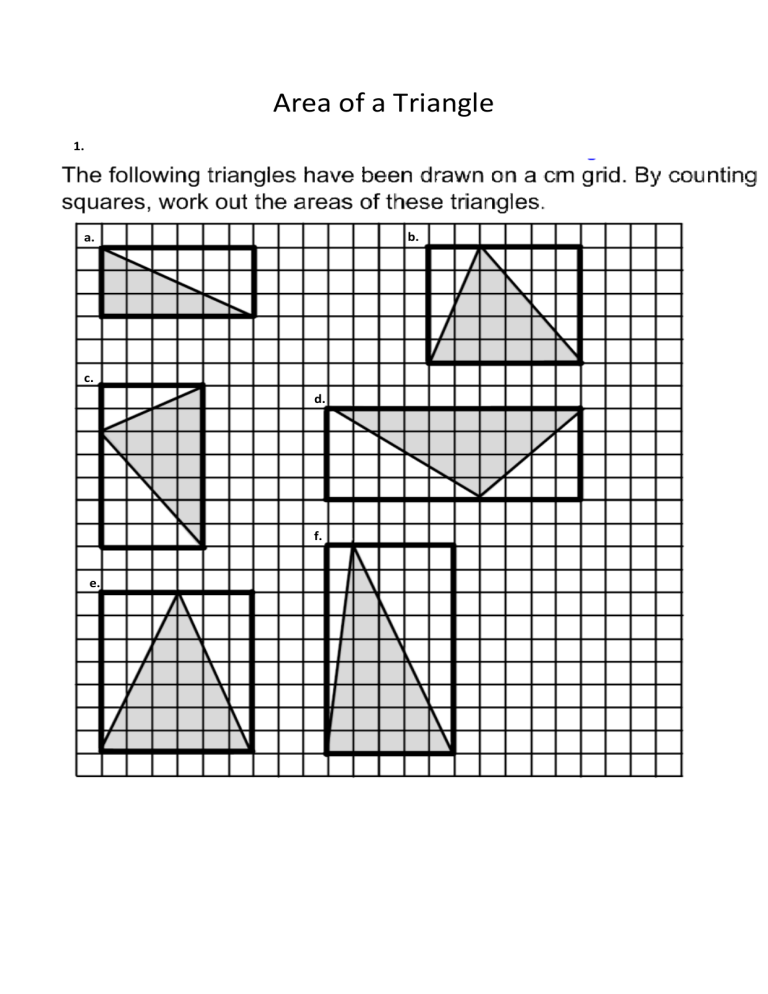 Area of a Triangle Worksheet