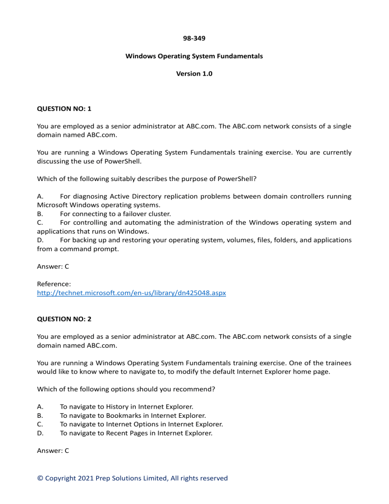Windows Operating System Fundamentals Exam Questions