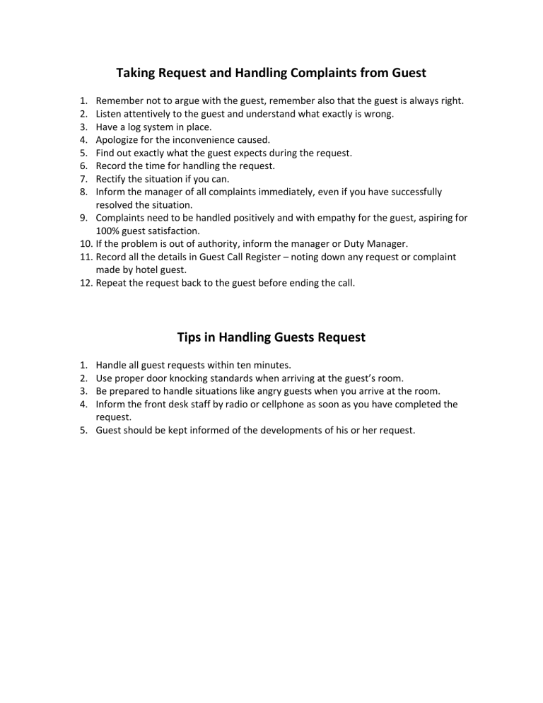 Guest Request & Complaint Handling Guidelines
