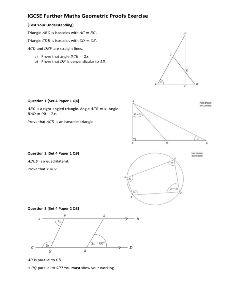 IGCSE Further Maths Geometric Proofs Exercise