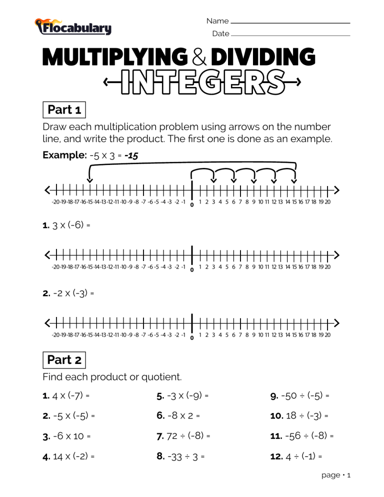 Multiplying & Dividing Integers Worksheet