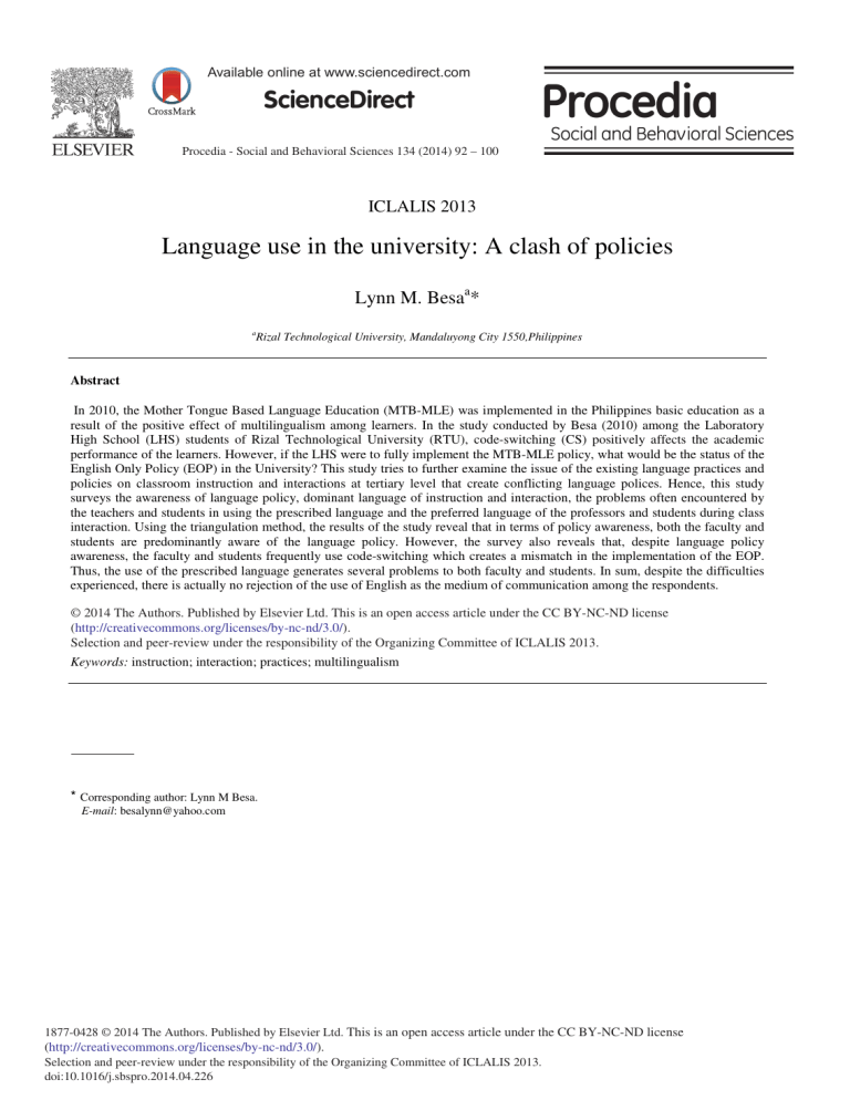 Language Use in University: A Clash of Policies