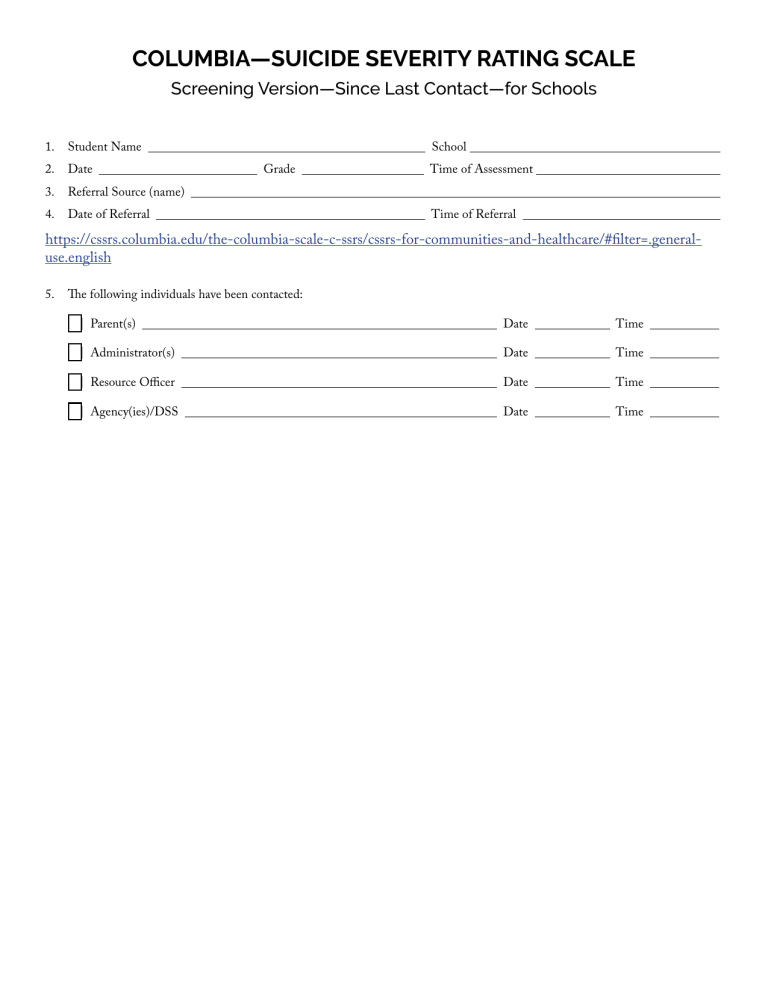 C-SSRS School Screening Form