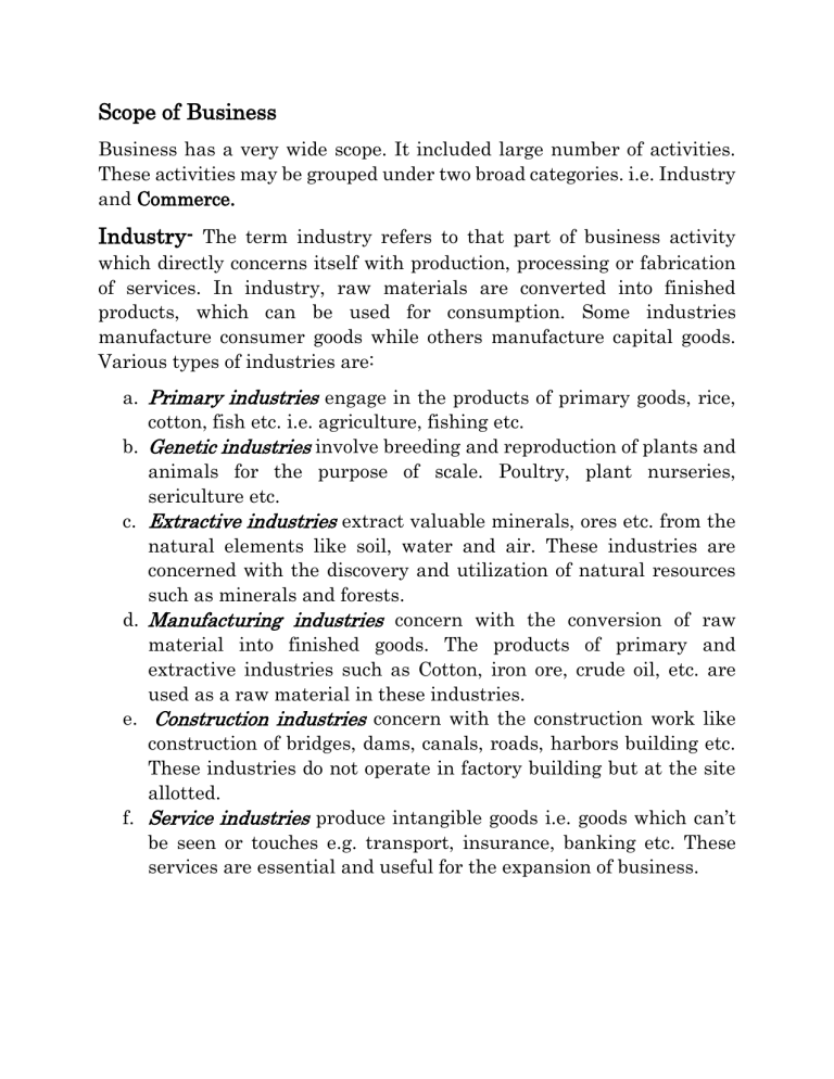 Scope of Business: Industry and Commerce Explained