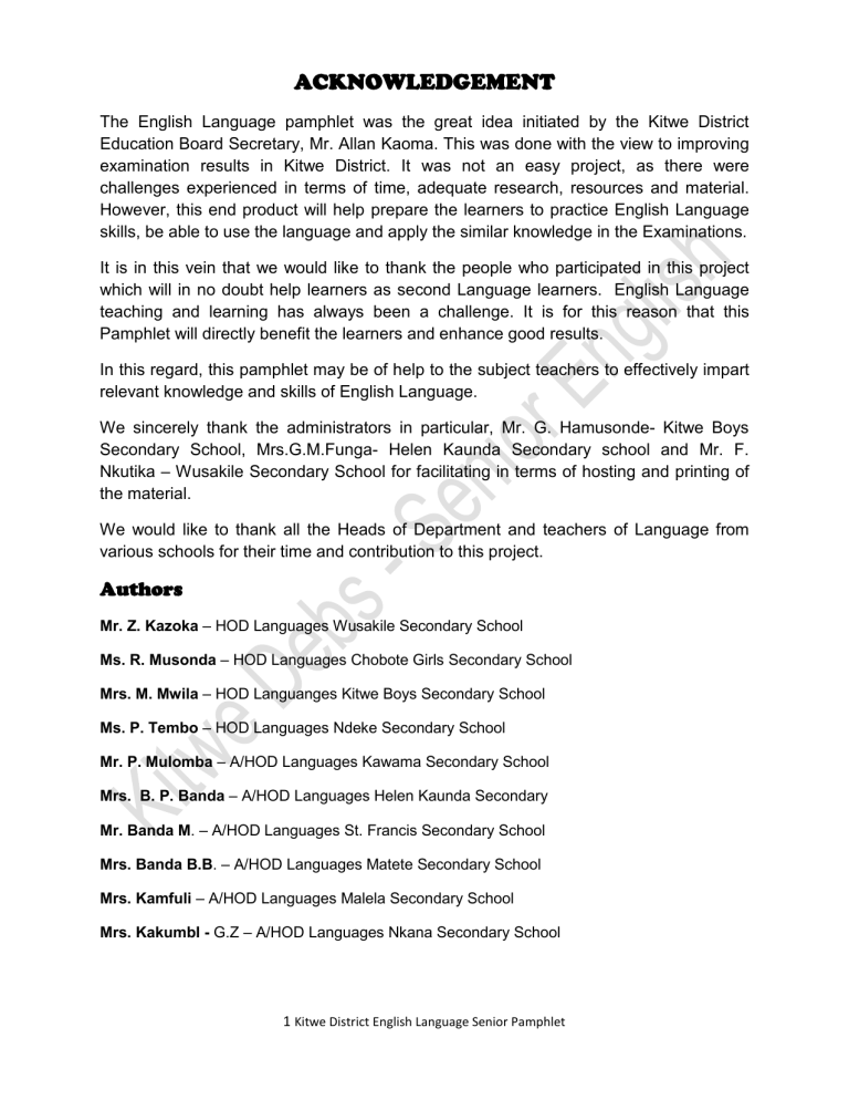 English Language Skills Pamphlet - Kitwe District