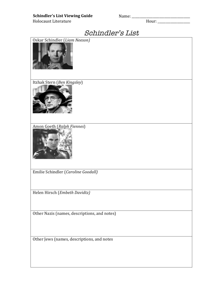 Schindler's List Viewing Guide: Holocaust Literature