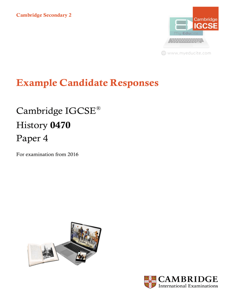 Cambridge IGCSE History Paper 4 Example Candidate Responses