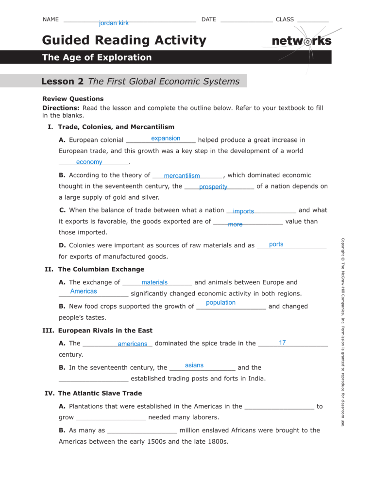 Age of Exploration Guided Reading Activity