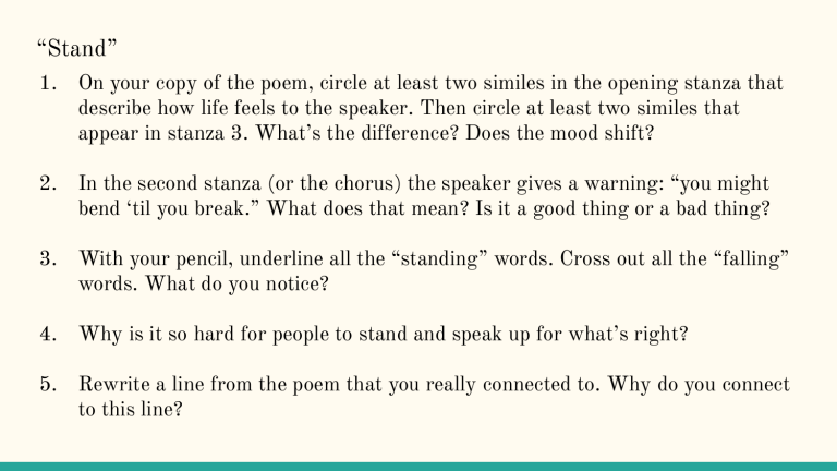 "Stand" Poem Analysis Worksheet