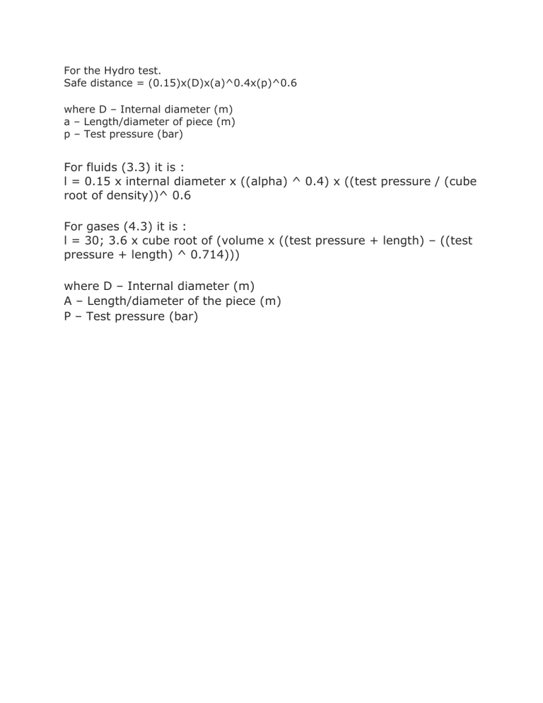 Hydro Test Safe Distance Calculation Formulas