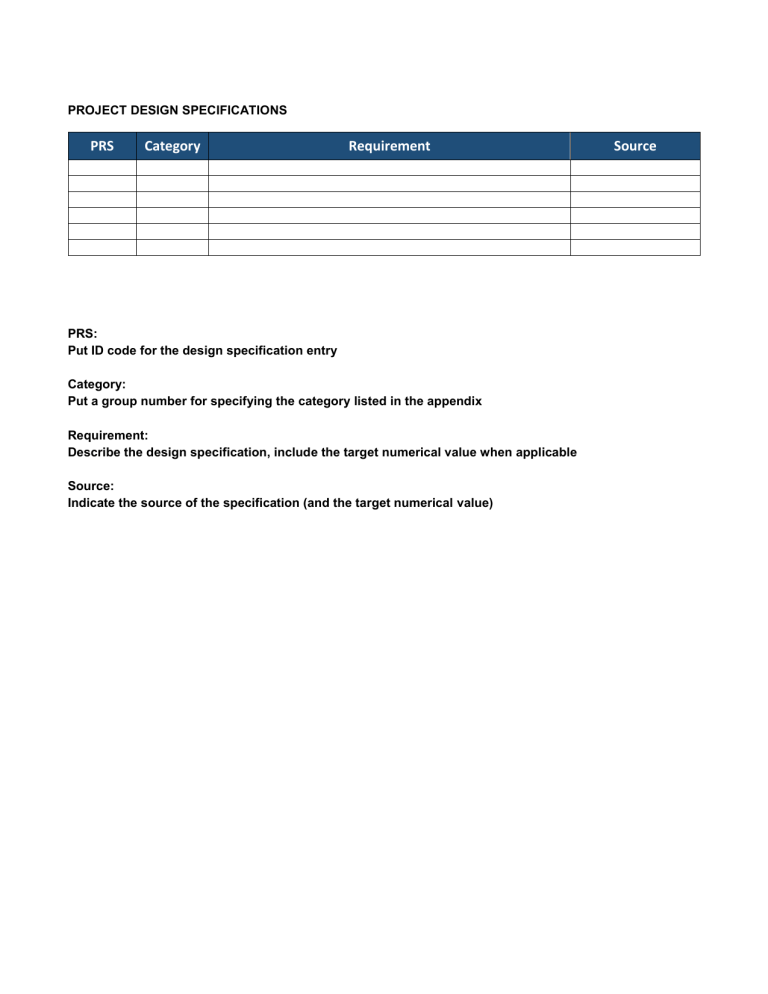 Project Design Specifications Template