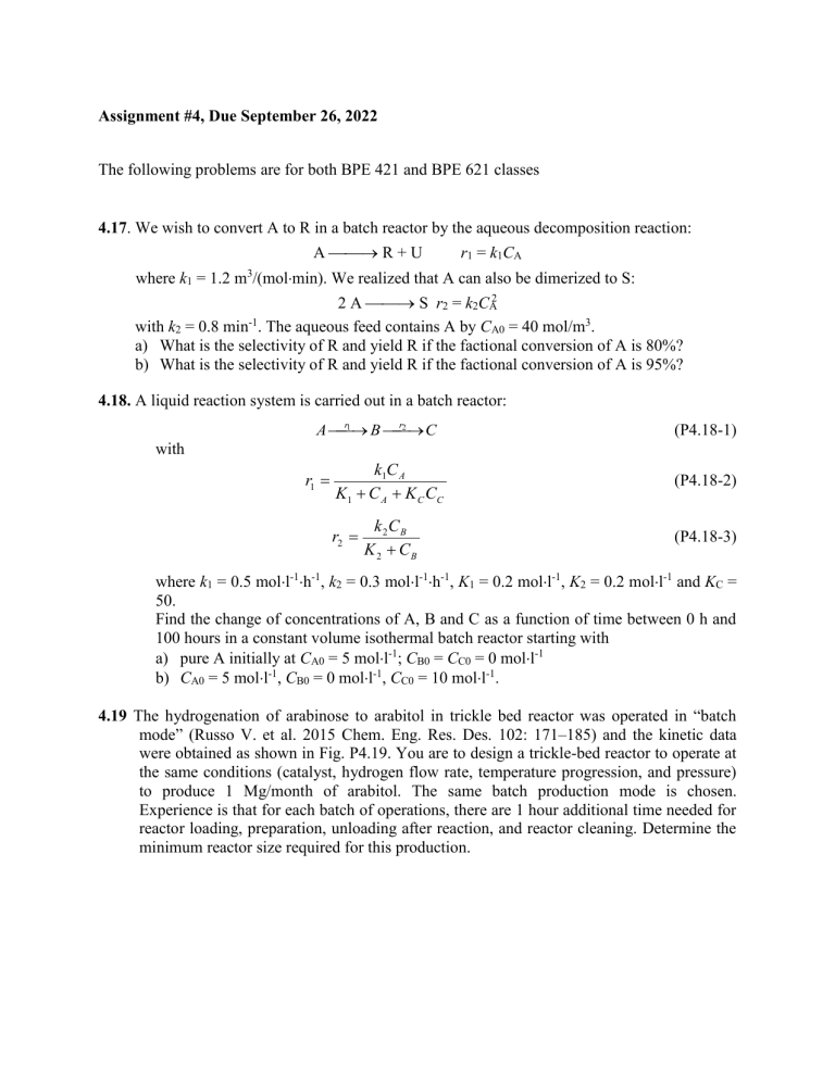 Chemical Reactor Design Assignment