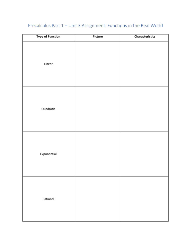 Precalculus Functions Assignment: Real World Applications