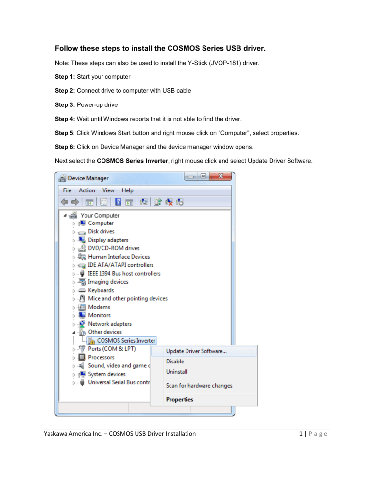 COSMOS USB Driver Installation Guide