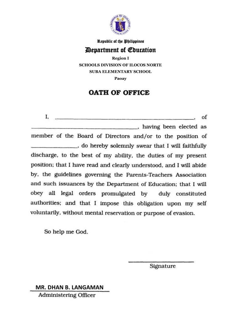 Oath of Office - Suba Elementary School