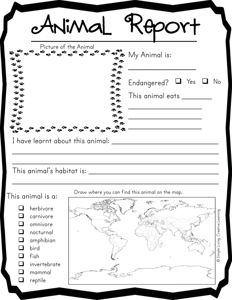 Animal Report Worksheet for Kids