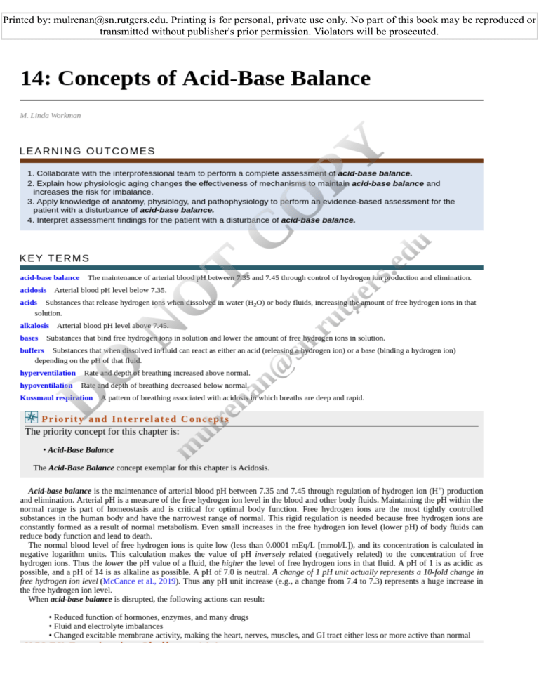 Acid-Base Balance Concepts: Physiology Textbook Excerpt