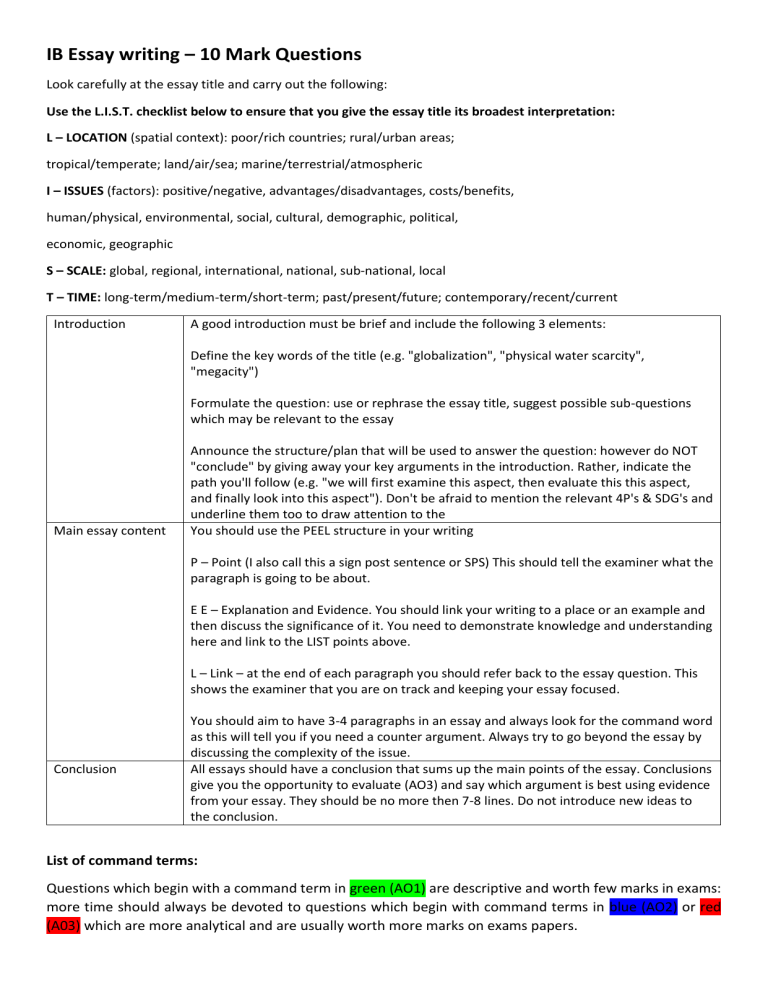 IB Essay Writing Guide: 10 Mark Questions