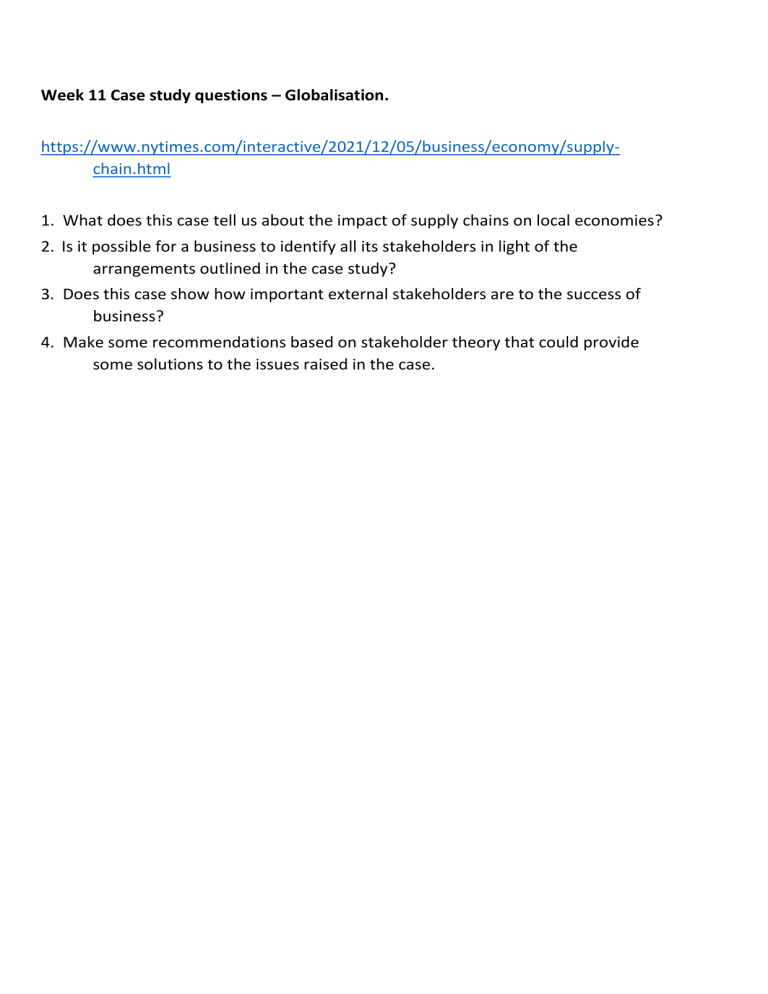 Globalization Case Study Questions: Supply Chains